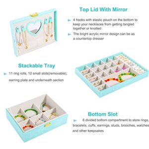 ProttyLife Jewelry Box Organizer for Women Jewelry Box for Girls Jewelry Box Ideal Gift 2-Layer Jewelry Organizer Box Large Jewelry Storage Boxes Earrings Box Case for Necklace Bracelets Storage