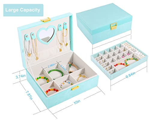 ProttyLife Jewelry Box Organizer for Women Jewelry Box for Girls Jewelry Box Ideal Gift 2-Layer Jewelry Organizer Box Large Jewelry Storage Boxes Earrings Box Case for Necklace Bracelets Storage