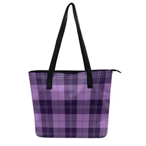 women’s waterproof big shoulder commuter bag large capacity work tote bags leather big purses and handbags ladies compatible with purple tartan plaid scottish pattern