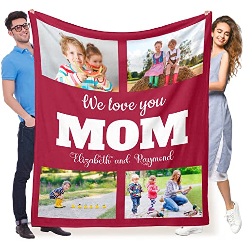 Zivodoon We Love You Mom 4 Photos Mother's Day Best Gift Custom Collage Blanket with Picture Upload Best Gifts for Mom,Bed Blanket Presents to Dear Mom Gifts for Mom