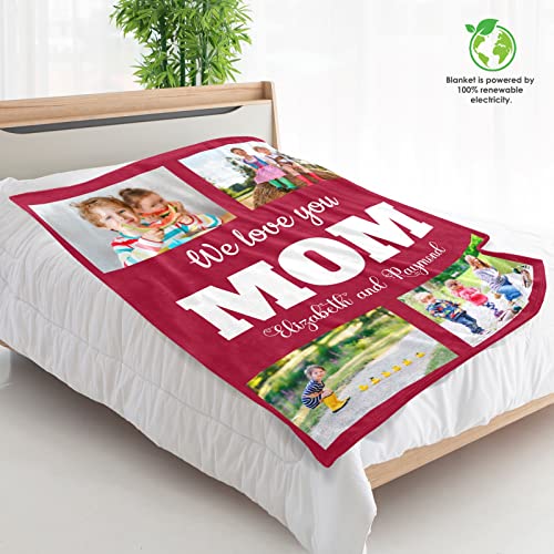 Zivodoon We Love You Mom 4 Photos Mother's Day Best Gift Custom Collage Blanket with Picture Upload Best Gifts for Mom,Bed Blanket Presents to Dear Mom Gifts for Mom