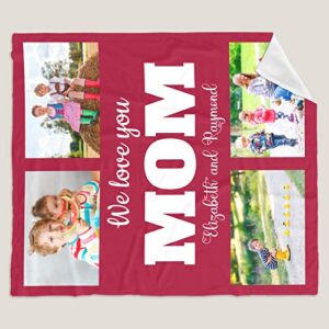 Zivodoon We Love You Mom 4 Photos Mother's Day Best Gift Custom Collage Blanket with Picture Upload Best Gifts for Mom,Bed Blanket Presents to Dear Mom Gifts for Mom