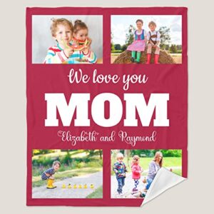 Zivodoon We Love You Mom 4 Photos Mother's Day Best Gift Custom Collage Blanket with Picture Upload Best Gifts for Mom,Bed Blanket Presents to Dear Mom Gifts for Mom