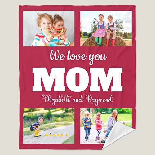 Zivodoon We Love You Mom 4 Photos Mother's Day Best Gift Custom Collage Blanket with Picture Upload Best Gifts for Mom,Bed Blanket Presents to Dear Mom Gifts for Mom