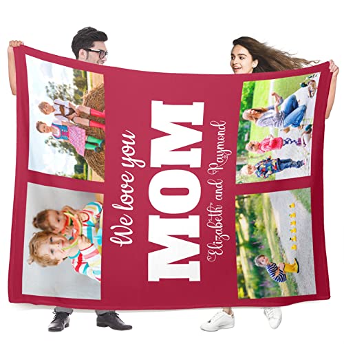 Zivodoon We Love You Mom 4 Photos Mother's Day Best Gift Custom Collage Blanket with Picture Upload Best Gifts for Mom,Bed Blanket Presents to Dear Mom Gifts for Mom