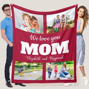 Zivodoon We Love You Mom 4 Photos Mother's Day Best Gift Custom Collage Blanket with Picture Upload Best Gifts for Mom,Bed Blanket Presents to Dear Mom Gifts for Mom