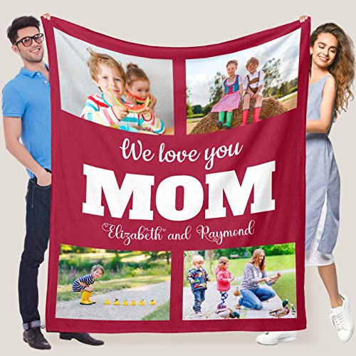 Zivodoon We Love You Mom 4 Photos Mother's Day Best Gift Custom Collage Blanket with Picture Upload Best Gifts for Mom,Bed Blanket Presents to Dear Mom Gifts for Mom