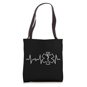 heartbeat ems emt first responder hero novelty apparel tote bag