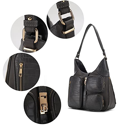 MKF Collection Shoulder Bag for Women, Handbag Purse Top-Handle Hobo Bag Crocodile-embossed Vegan Leather Purse