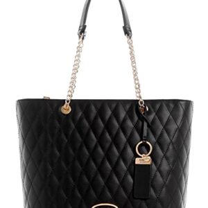 GUESS Factory Women's Quilted Chain Handle Tote Bag Handbag - Black