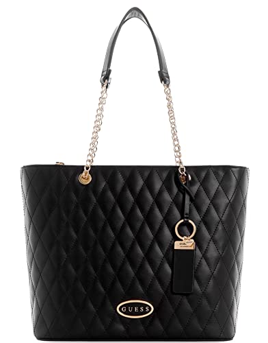 GUESS Factory Women's Quilted Chain Handle Tote Bag Handbag - Black