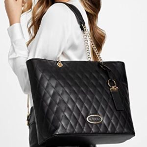 GUESS Factory Women's Quilted Chain Handle Tote Bag Handbag - Black