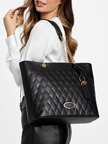 GUESS Factory Women's Quilted Chain Handle Tote Bag Handbag - Black