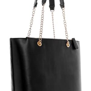 GUESS Factory Women's Quilted Chain Handle Tote Bag Handbag - Black