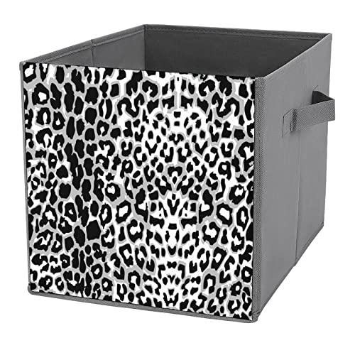 Black and White Leopard Print Collapsible Cubes Storage Bins Closet Organizer Baskets Foldable Organization Boxes with Dual Handles