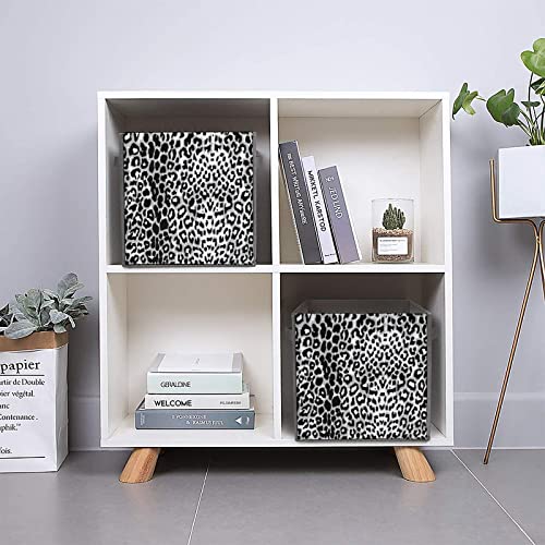 Black and White Leopard Print Collapsible Cubes Storage Bins Closet Organizer Baskets Foldable Organization Boxes with Dual Handles