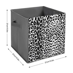 Black and White Leopard Print Collapsible Cubes Storage Bins Closet Organizer Baskets Foldable Organization Boxes with Dual Handles