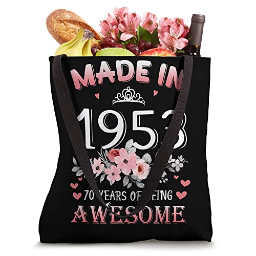 70 Year Old Vintage Made In 1953 70th Flowers Birthday Gifts Tote Bag