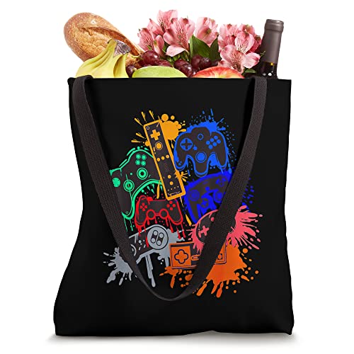 Video Gamer Gaming Game Controller Color Splat Men Teen Kids Tote Bag