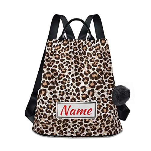 SUABO Leopard Cheetah Print Animal Custom Backpack Purse for Women, Anti Theft Personalized Name Shoulder Bag Fashion Ladies Travel Bags