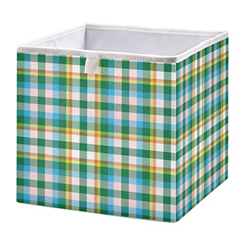 Kigai Storage Basket Rainbow Tartan Glen Plaid Foldable Storage Bin 15.8 x 10.6 x 7 Inches Cube Storage Baskets Box for Shelves Closet Laundry Nursery Bedroom Home Decor