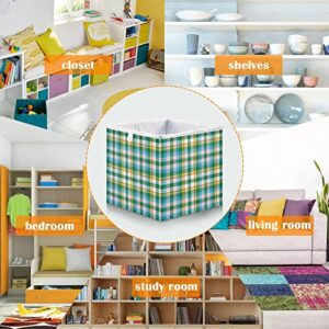 Kigai Storage Basket Rainbow Tartan Glen Plaid Foldable Storage Bin 15.8 x 10.6 x 7 Inches Cube Storage Baskets Box for Shelves Closet Laundry Nursery Bedroom Home Decor