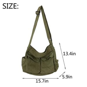 Canvas Messenger Bag for Women,Retro Shoulder Bag,Large Capacity Commuter Crossbody Bag for Travel School Office