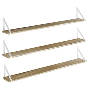 Wallniture Bora Long Floating Shelves, 48"x6" Wall Bookshelf Living Room Decor, Rustic Wall Shelves for Bedroom Decor, Office & Kitchen Wall Mounted Shelves, Bathroom Wall Shelf Set of 3, Burnt