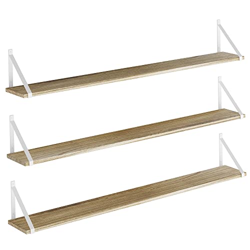 Wallniture Bora Long Floating Shelves, 48"x6" Wall Bookshelf Living Room Decor, Rustic Wall Shelves for Bedroom Decor, Office & Kitchen Wall Mounted Shelves, Bathroom Wall Shelf Set of 3, Burnt