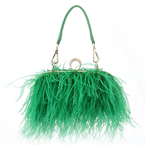 KUANG! Real Natural Ostrich Feather Clutch Evening Bag Fashion Handbag Purse for Banquet Party