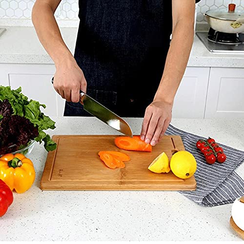 MMOOCO Chopping Board, Cutting Board-Bamboo Chopping Board for Kitchen-with Juice Groove and Handle ，for Chopping Meat, Butcher Block, Veggies & Cheese,Two Sizes (Size : Medium)