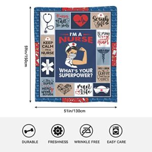 HK97 Nurse Blanket, Nurse Gifts for Women, Nurses, RN, Nursing Student, Cool Unique Nurse Practitioner Graduation Appreciation Gifts, Funny Nurse Retirement Gifts, Birthday Gifts Blankets 60"x50"