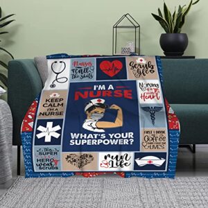 HK97 Nurse Blanket, Nurse Gifts for Women, Nurses, RN, Nursing Student, Cool Unique Nurse Practitioner Graduation Appreciation Gifts, Funny Nurse Retirement Gifts, Birthday Gifts Blankets 60"x50"