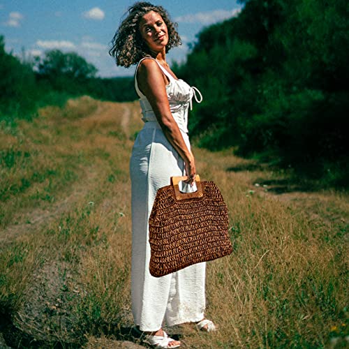 Straw Beach Bag,Women Hobo Summer Woven Large Handbags Straw Tote Bag (Brown)