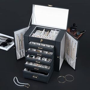 V-LAFUY Large Jewelry Organizer Box Black Jewelry Box, Large Jewelry Organizers Jewelry Boxes for Women to Storage Earrings Rings Necklaces Bracelets, Best Gift for Valentine's Day, Black