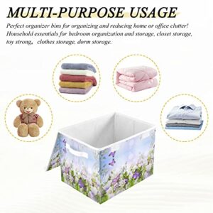 Kigai Butterfly Wildflower Storage Basket with Lids and Handles,Collapsible Storage Bins Organizer for Bedroom Organization,Office Storage,Toys,16.5x12.6x11.8 In