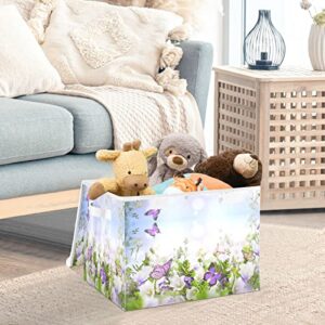 Kigai Butterfly Wildflower Storage Basket with Lids and Handles,Collapsible Storage Bins Organizer for Bedroom Organization,Office Storage,Toys,16.5x12.6x11.8 In