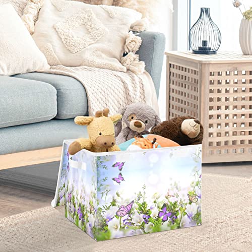 Kigai Butterfly Wildflower Storage Basket with Lids and Handles,Collapsible Storage Bins Organizer for Bedroom Organization,Office Storage,Toys,16.5x12.6x11.8 In