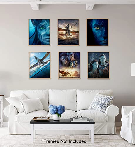 Avatar: The Way of Water 2022 - Set of 6 Promo Movie Poster Prints, (8x10s) Pandora wall art decor of Jake Sully, Neytiri, Kiri, Tonowari, Ronal