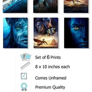 Avatar: The Way of Water 2022 - Set of 6 Promo Movie Poster Prints, (8x10s) Pandora wall art decor of Jake Sully, Neytiri, Kiri, Tonowari, Ronal