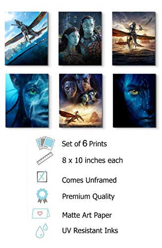 Avatar: The Way of Water 2022 - Set of 6 Promo Movie Poster Prints, (8x10s) Pandora wall art decor of Jake Sully, Neytiri, Kiri, Tonowari, Ronal