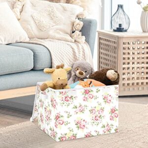 senya Flower Storage Baskets Collapsible Storage Bins with Lids, Pink Rose Flower Floral Storage Boxes Clothes Baskets for Organizing