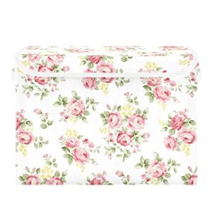 senya Flower Storage Baskets Collapsible Storage Bins with Lids, Pink Rose Flower Floral Storage Boxes Clothes Baskets for Organizing