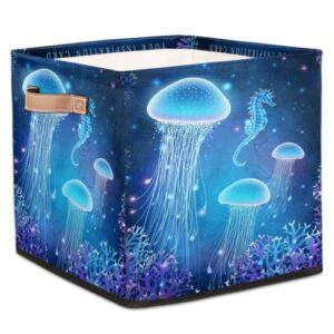 jellyfish sea horse sea cube storage bins 13 inch fabric storage basket square storage bins collapsible nursery storage bin organizer basket storage box for shelves, closet