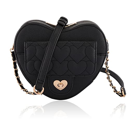 Ayliss Women Crossbody Handbag Purse Heart Shape Shoulder Handbag Small Satchel Crossbody Evening Purse Bag PU Leather (Black)