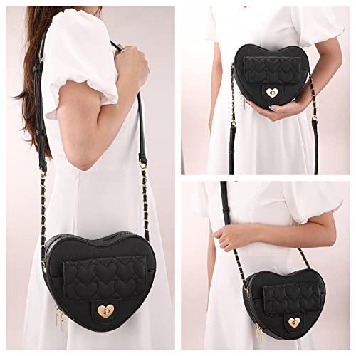 Ayliss Women Crossbody Handbag Purse Heart Shape Shoulder Handbag Small Satchel Crossbody Evening Purse Bag PU Leather (Black)