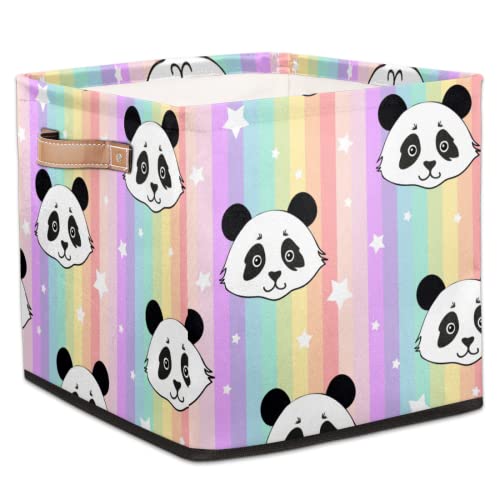 Cute Panda Rainbow Cube Storage Bins 13 Inch Fabric Storage Basket Square Storage Bins Collapsible Nursery Storage Bin Organizer Basket Storage Box for Shelves, Closet