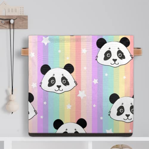 Cute Panda Rainbow Cube Storage Bins 13 Inch Fabric Storage Basket Square Storage Bins Collapsible Nursery Storage Bin Organizer Basket Storage Box for Shelves, Closet