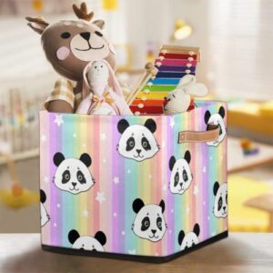 Cute Panda Rainbow Cube Storage Bins 13 Inch Fabric Storage Basket Square Storage Bins Collapsible Nursery Storage Bin Organizer Basket Storage Box for Shelves, Closet