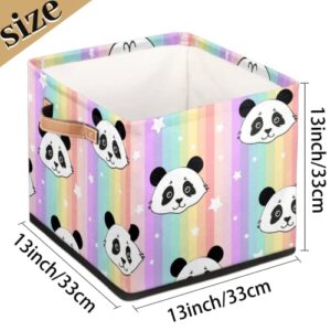 Cute Panda Rainbow Cube Storage Bins 13 Inch Fabric Storage Basket Square Storage Bins Collapsible Nursery Storage Bin Organizer Basket Storage Box for Shelves, Closet